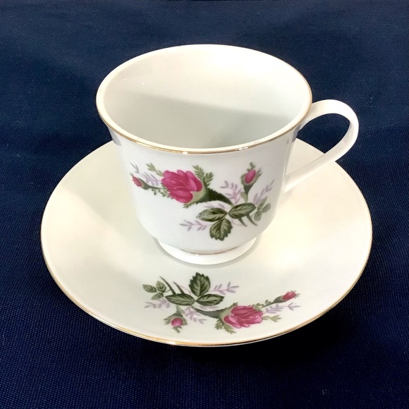Dining | Vintage Tea Cup And Saucer Pink Floral Rose Pattern With Gold ...